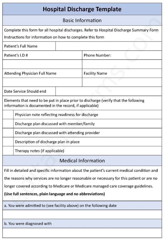 Hospital Discharge Fillable PDF Template | PDF