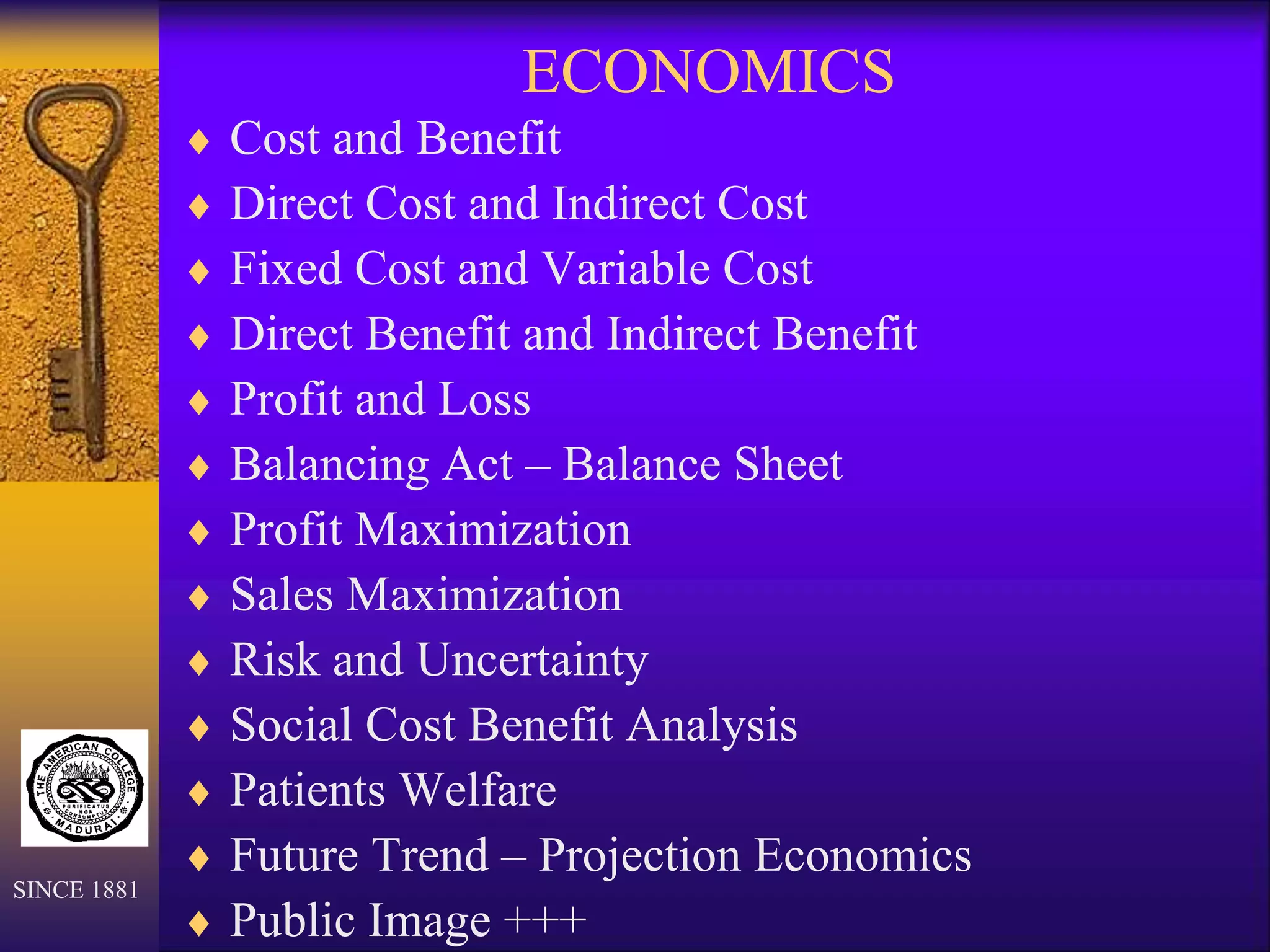 Dr.C.Muthuraja's Presentation on 'Hospital Economics' | PPTX