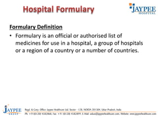 Hospital formulary- By Dr.Irfanul Haque | PPT