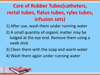 Hospital house keeping & care of rubber goods | PPTX
