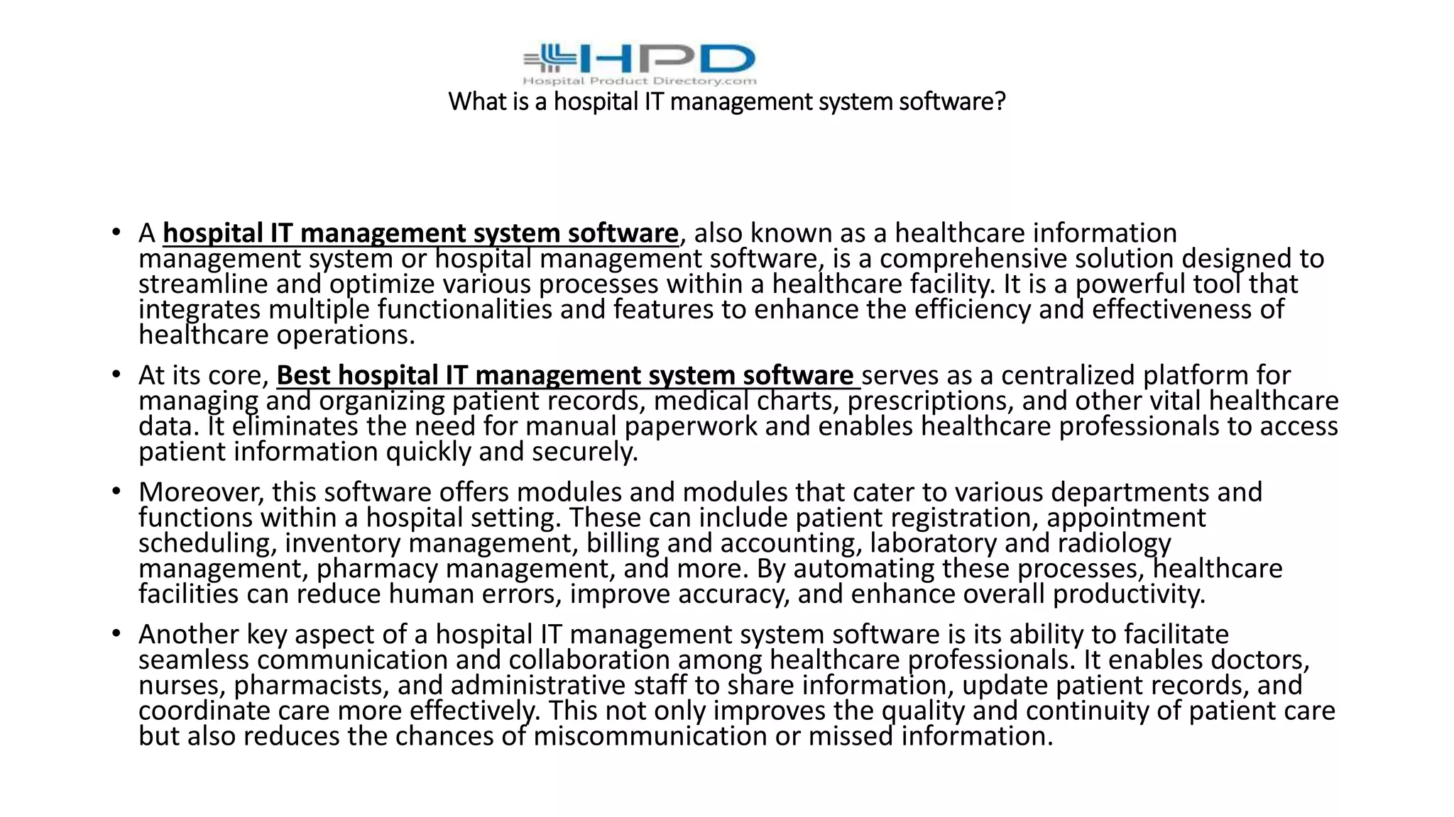 Illustration of Hospital IT Management System Software Interface | PPTX
