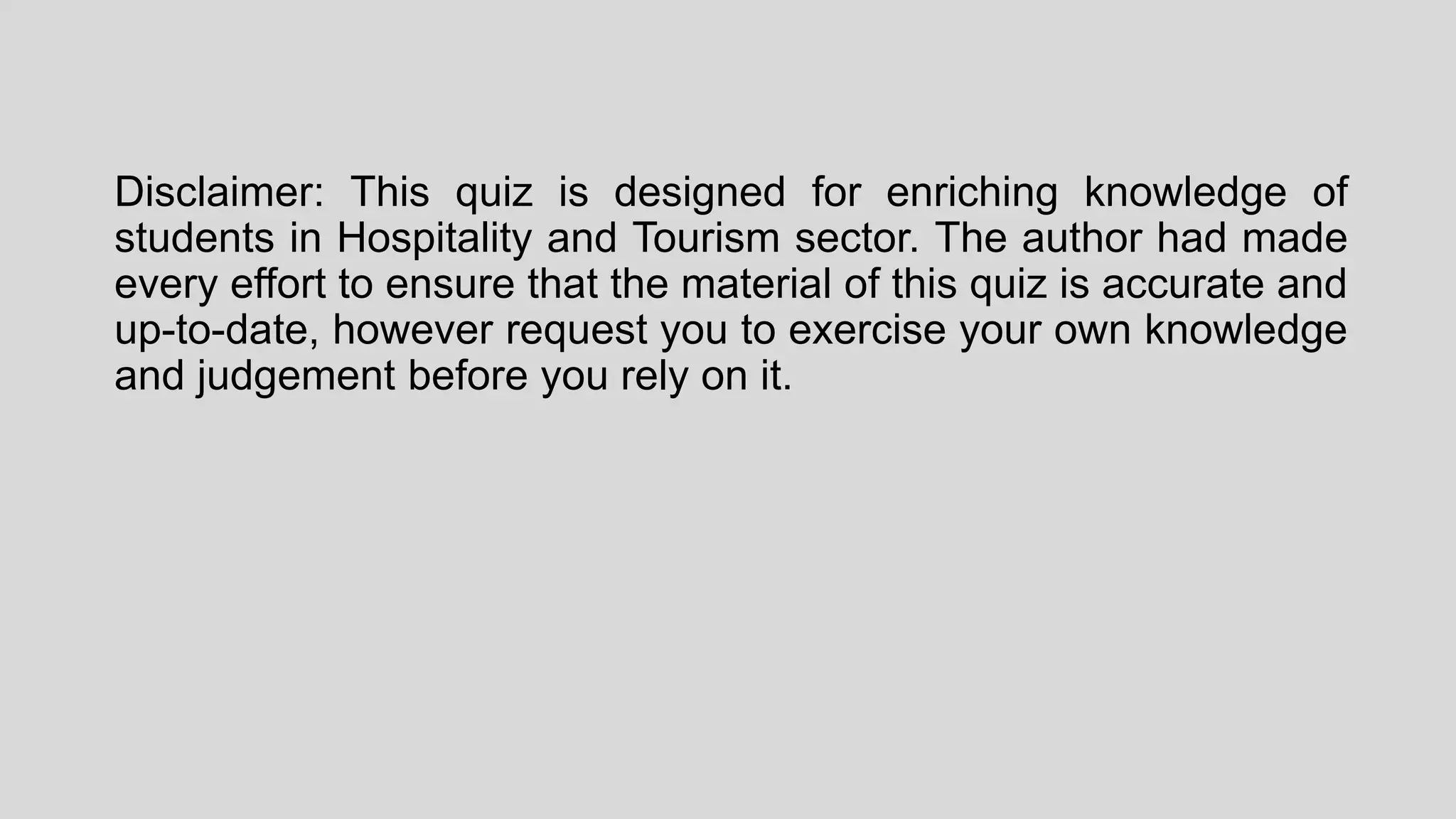 Hospitality and Tourism quiz | PDF