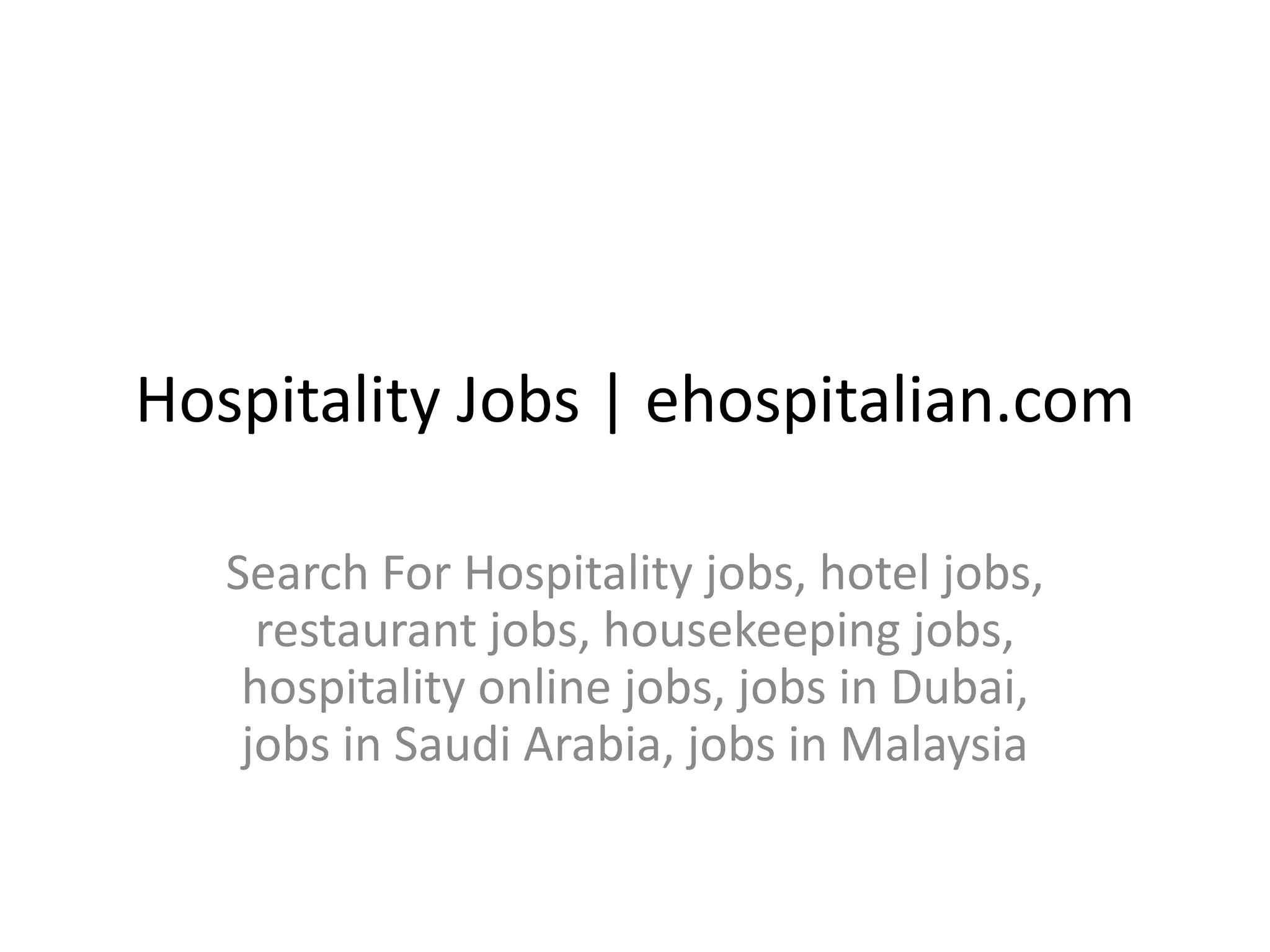 Hospitality jobs | PPT