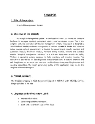 Hospital management synopsis | PDF