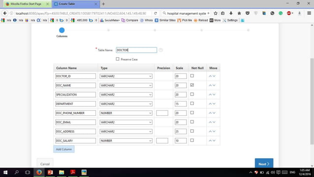 Hospital management system DBMS PROJECT USING APEX 5.04