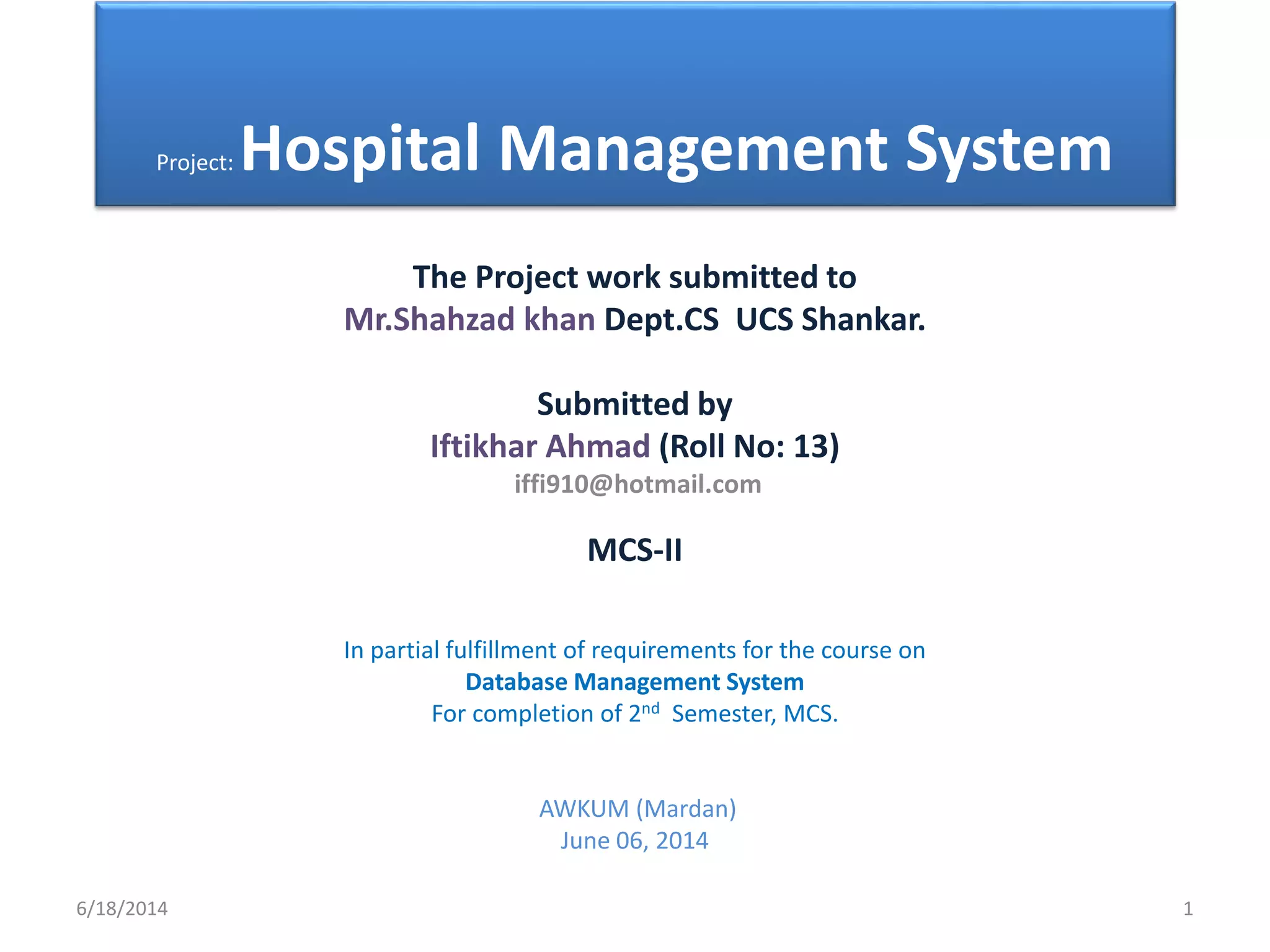 Hospital management system(database) | PPTX