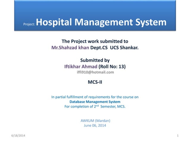 Hospital management system(database) | PPTX | Databases | Computer ...