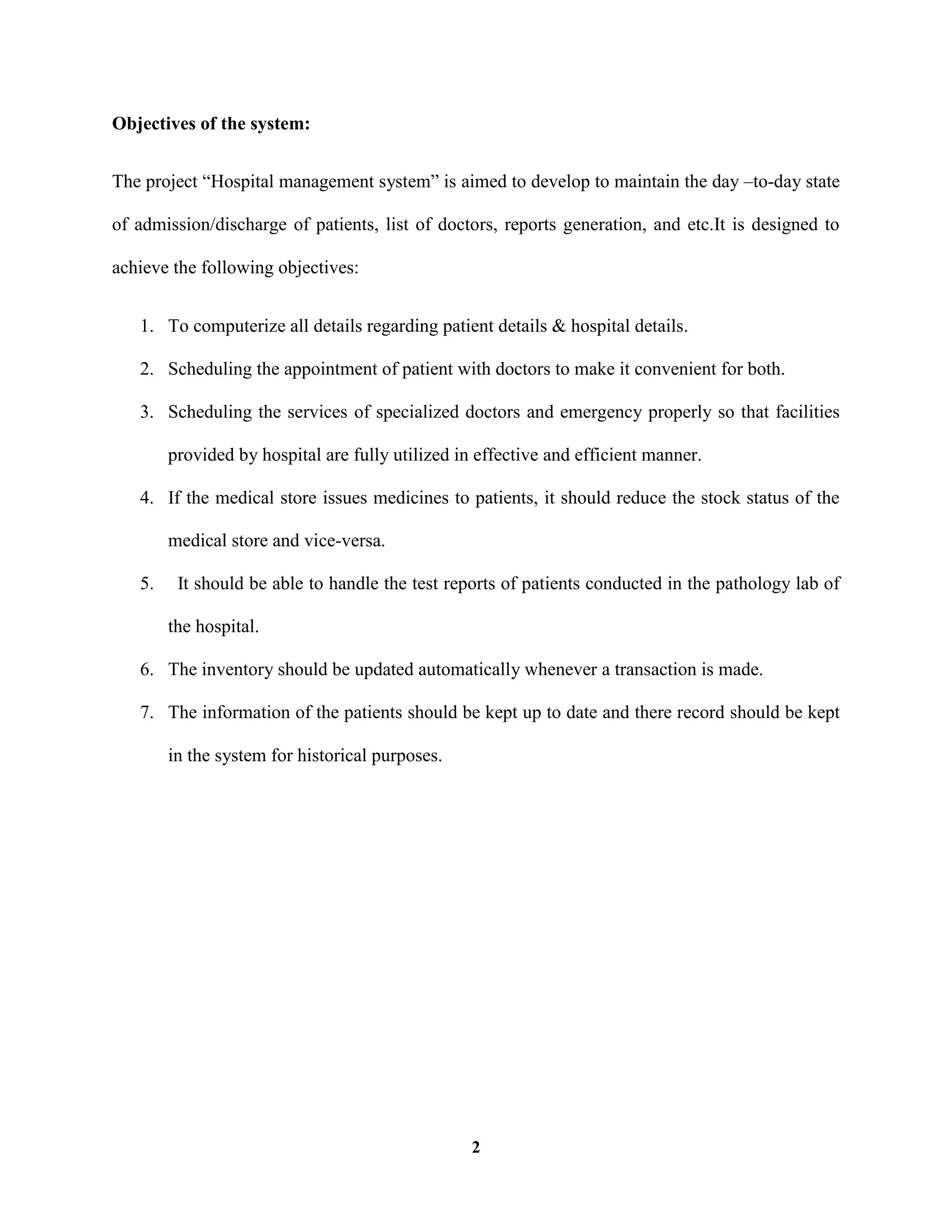 HOSPITAL MANAGEMENT SYSTEM PROJECT | PDF