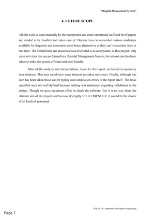 HOSPITAL MANAGEMENT SYSTEM project report | PDF