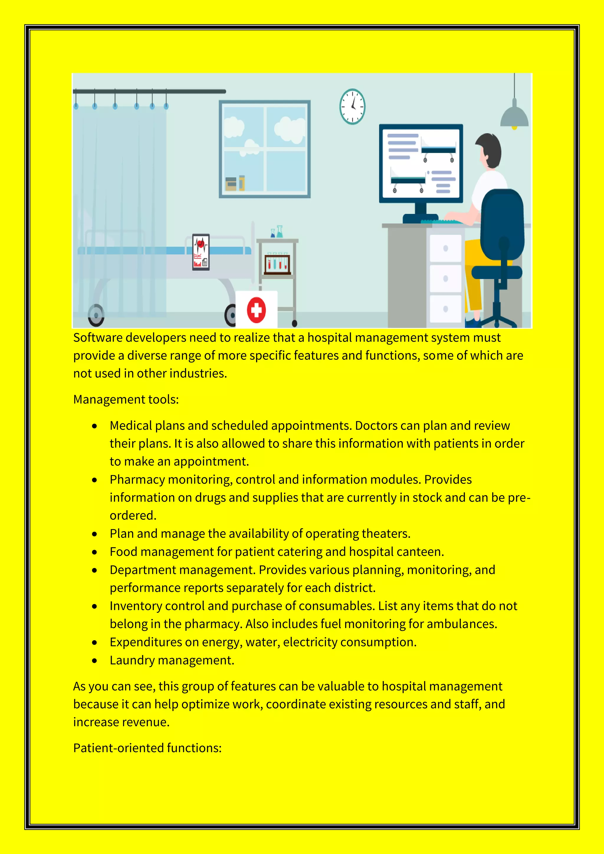HOSPITAL MANAGEMENT SYSTEMS: FEATURES, REQUIREMENTS AND BENEFITS | PDF