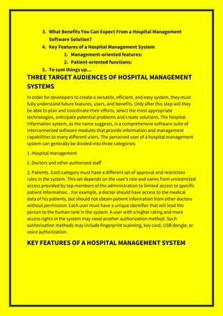 HOSPITAL MANAGEMENT SYSTEMS: FEATURES, REQUIREMENTS AND BENEFITS | PDF
