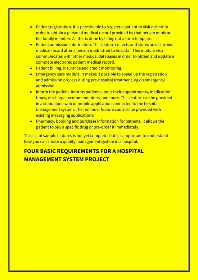 HOSPITAL MANAGEMENT SYSTEMS: FEATURES, REQUIREMENTS AND BENEFITS | PDF