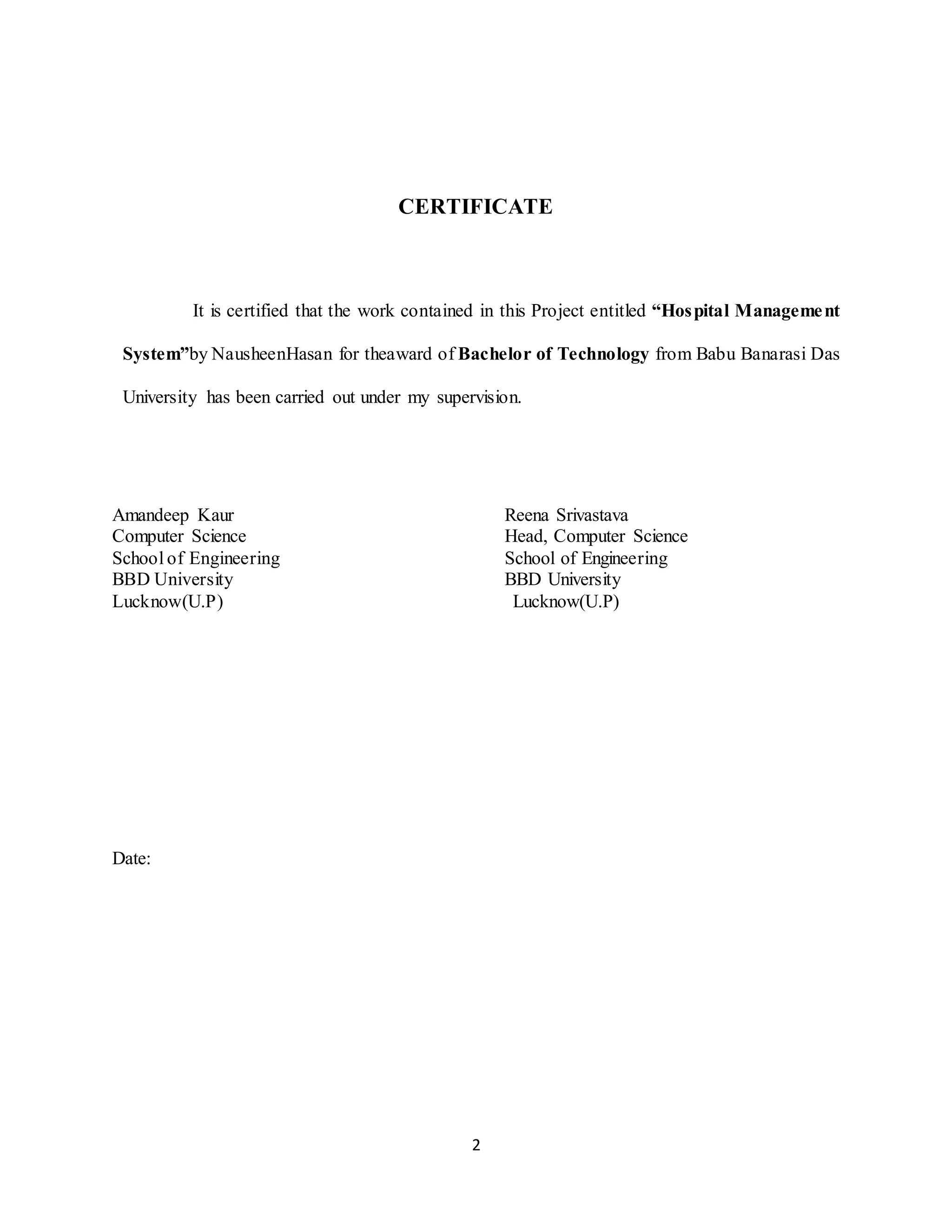 Hospital mangement system report file | DOCX