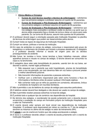 Hospital M'boi Mirim-Cartilha regulamento estágio professor e escola ...