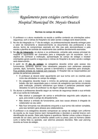 Hospital M'boi Mirim-Cartilha regulamento estágio professor e escola ...