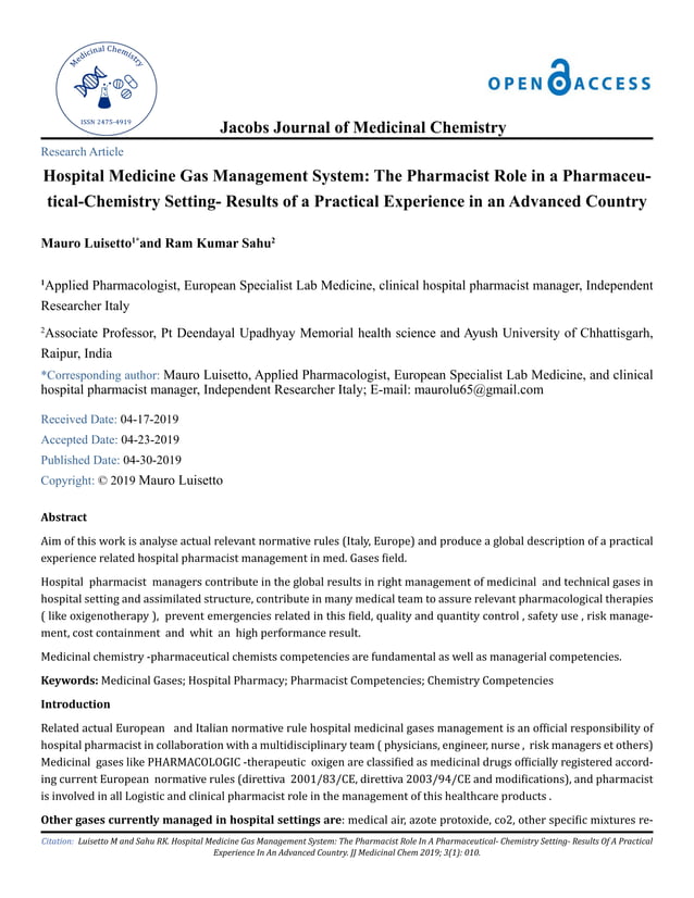 Hospital medicine gas management system luisetto m et al 2019 | PDF
