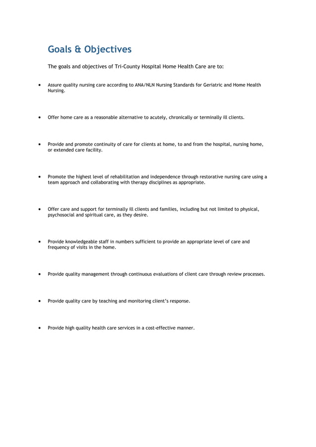 Hospital Objectives | DOC | Eldercare | Family and Relationships