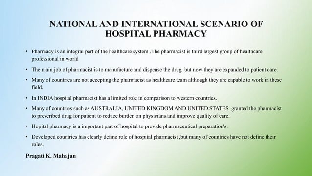 HOSPITAL PHARMACY (D. Pharm) | PPTX | Pharmaceutical Industry | Industries
