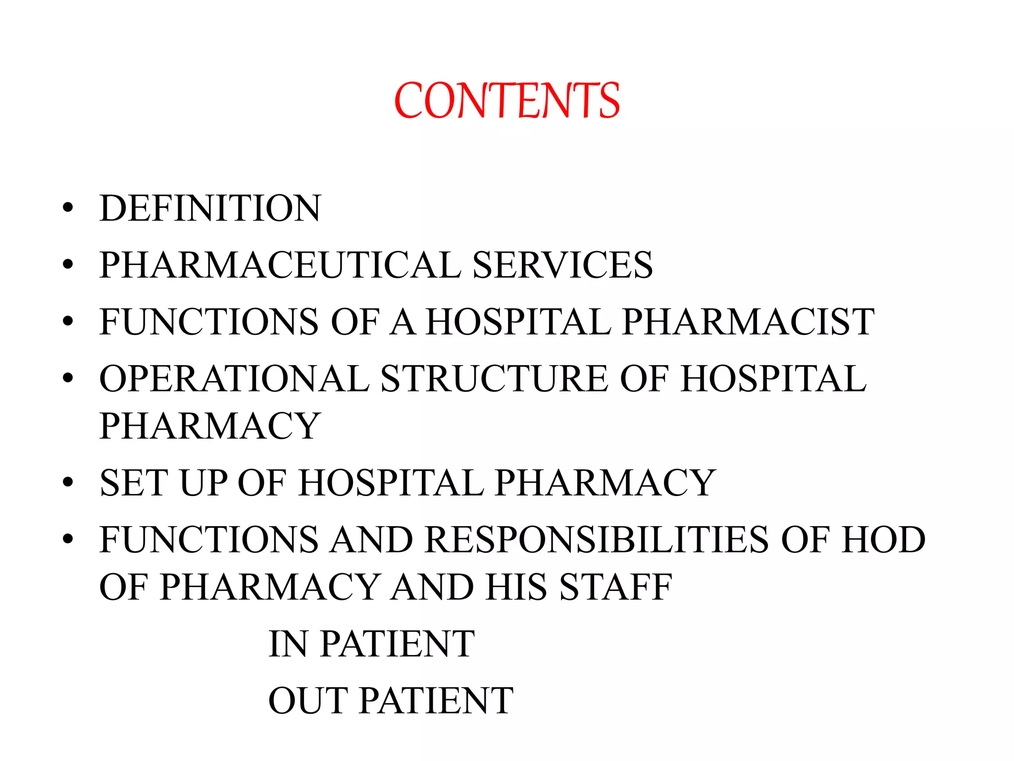 Hospital pharmacy functions,organisation and responsibilities | PPTX