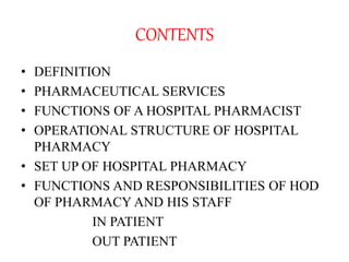 Hospital pharmacy functions,organisation and responsibilities | PPTX