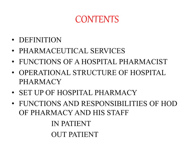 Hospital pharmacy functions,organisation and responsibilities | PPTX