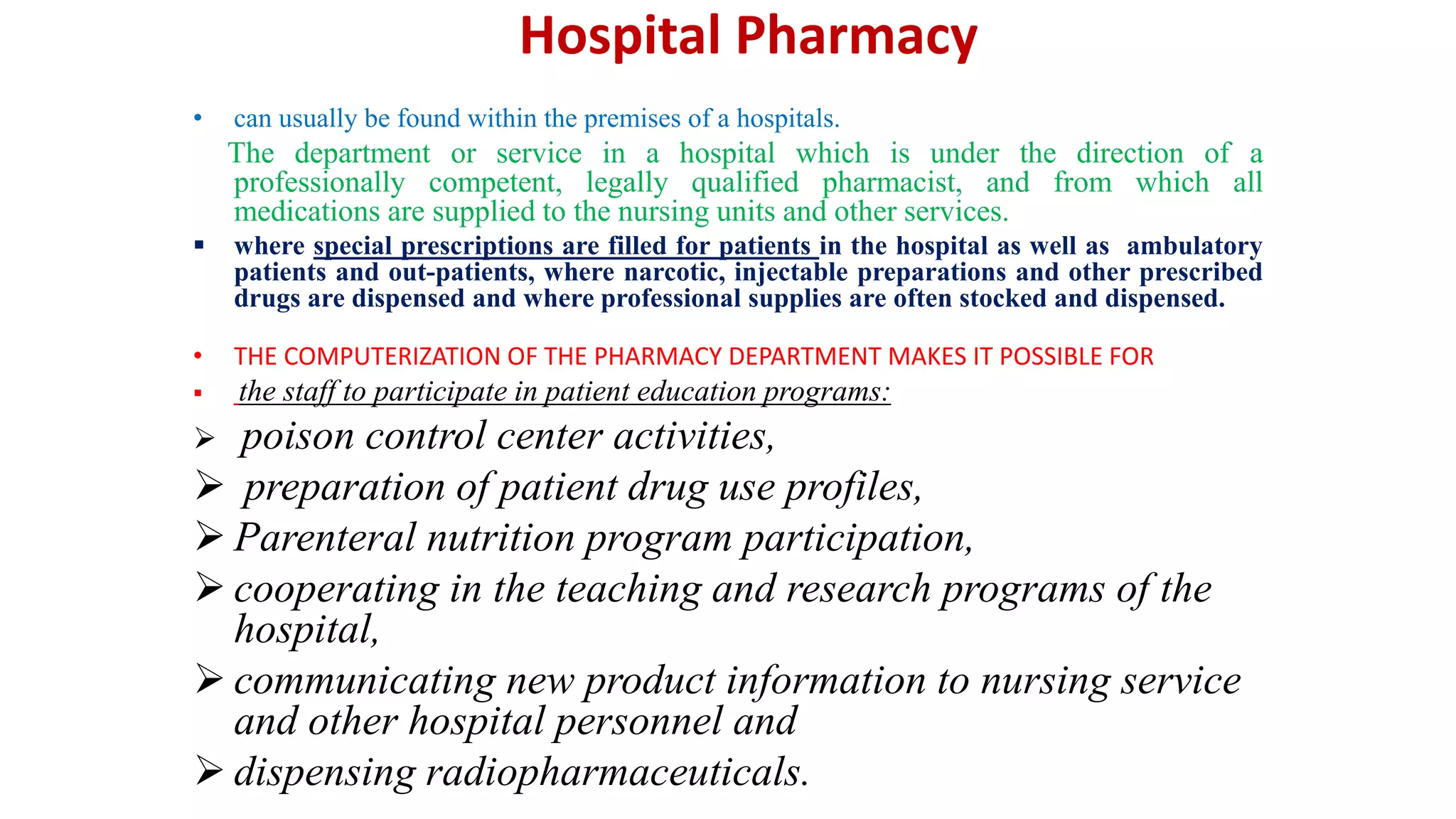 Hospital pharmacy ppt | PPTX