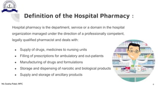 Hospital pharmacy and its organization Sneha Patel | PPTX