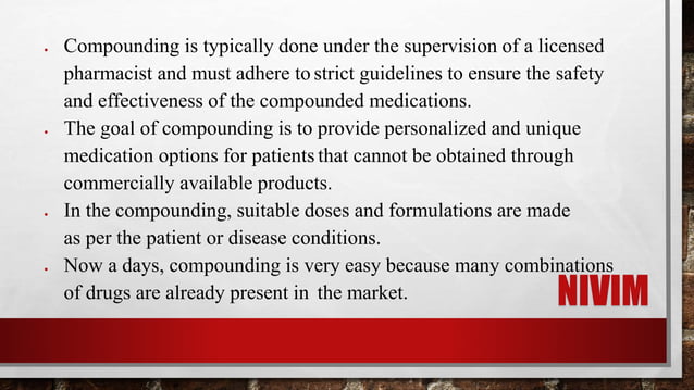 Hospital Pharmacy Chapter -5 Compounding in Hospitals | PPTX