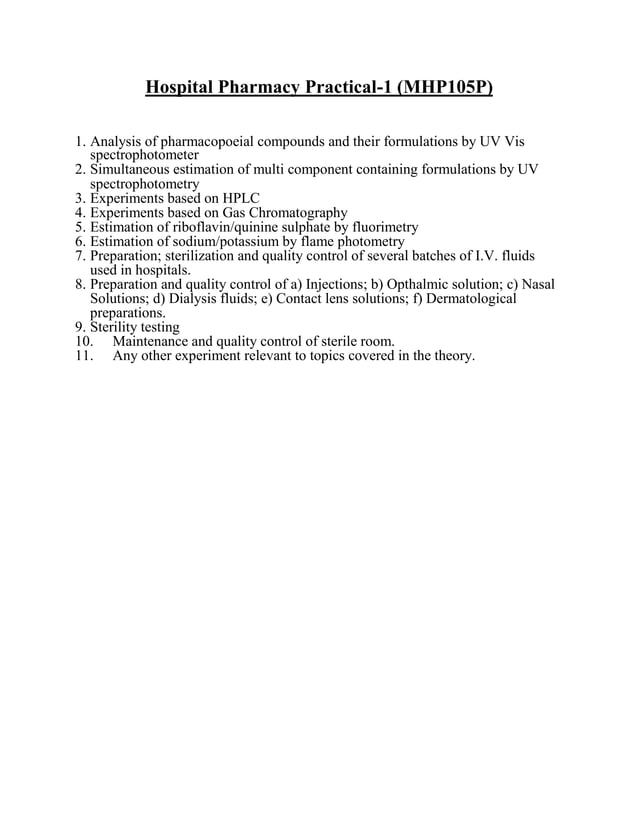 Hospital pharmacy syllabus | PDF