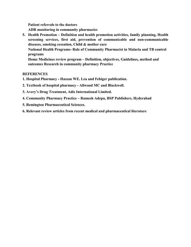 Hospital pharmacy syllabus | PDF