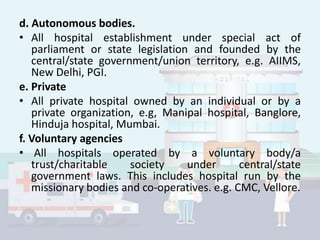 hospital and healthcare management types of hospital | PPTX