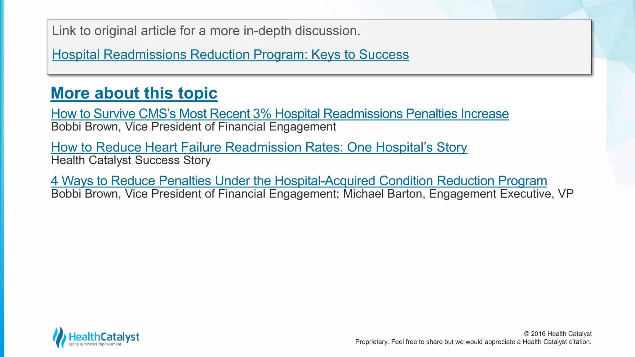 Hospital Readmissions Reduction Program: Keys to Success | PPTX