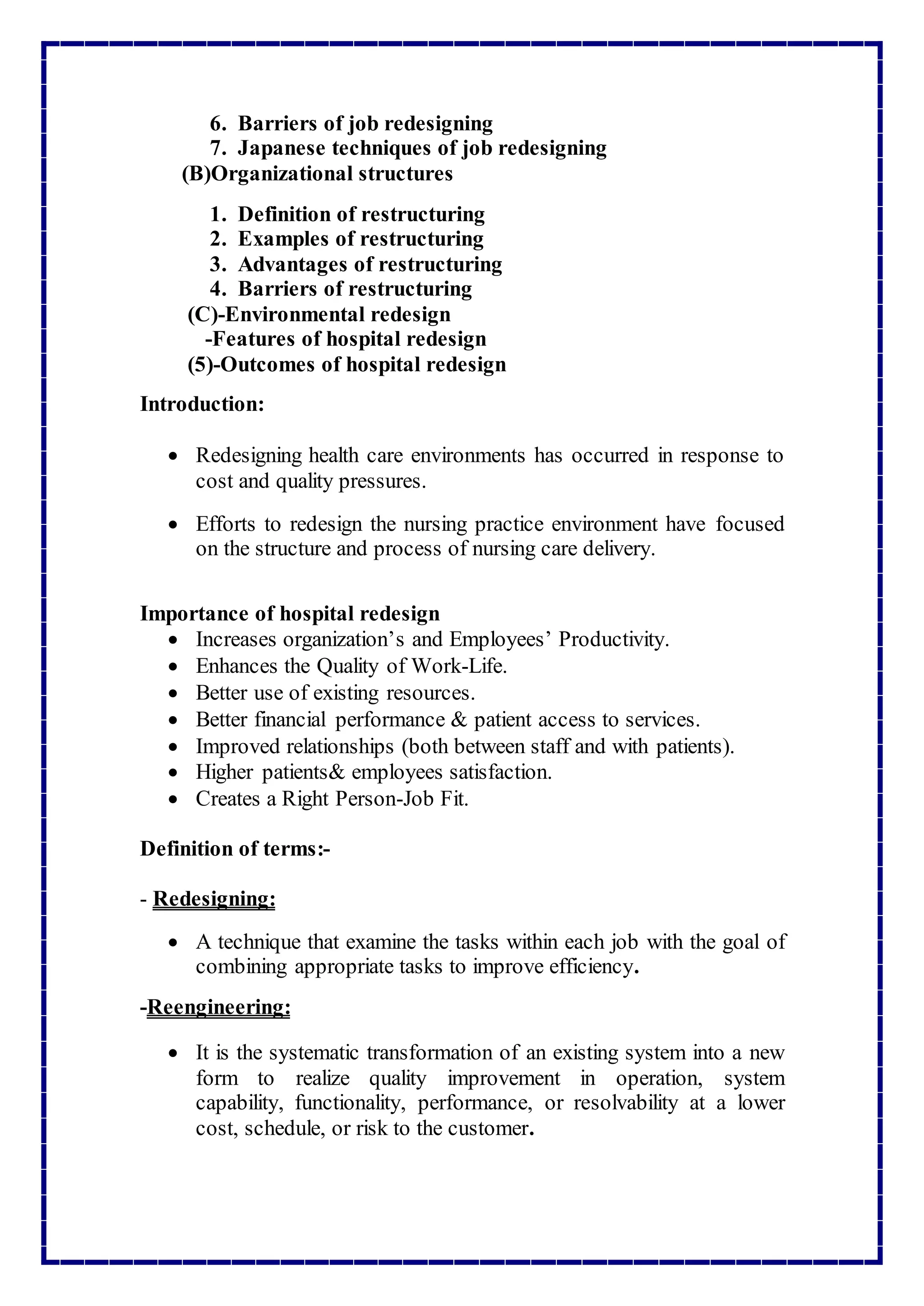 Hospital redesign | DOCX