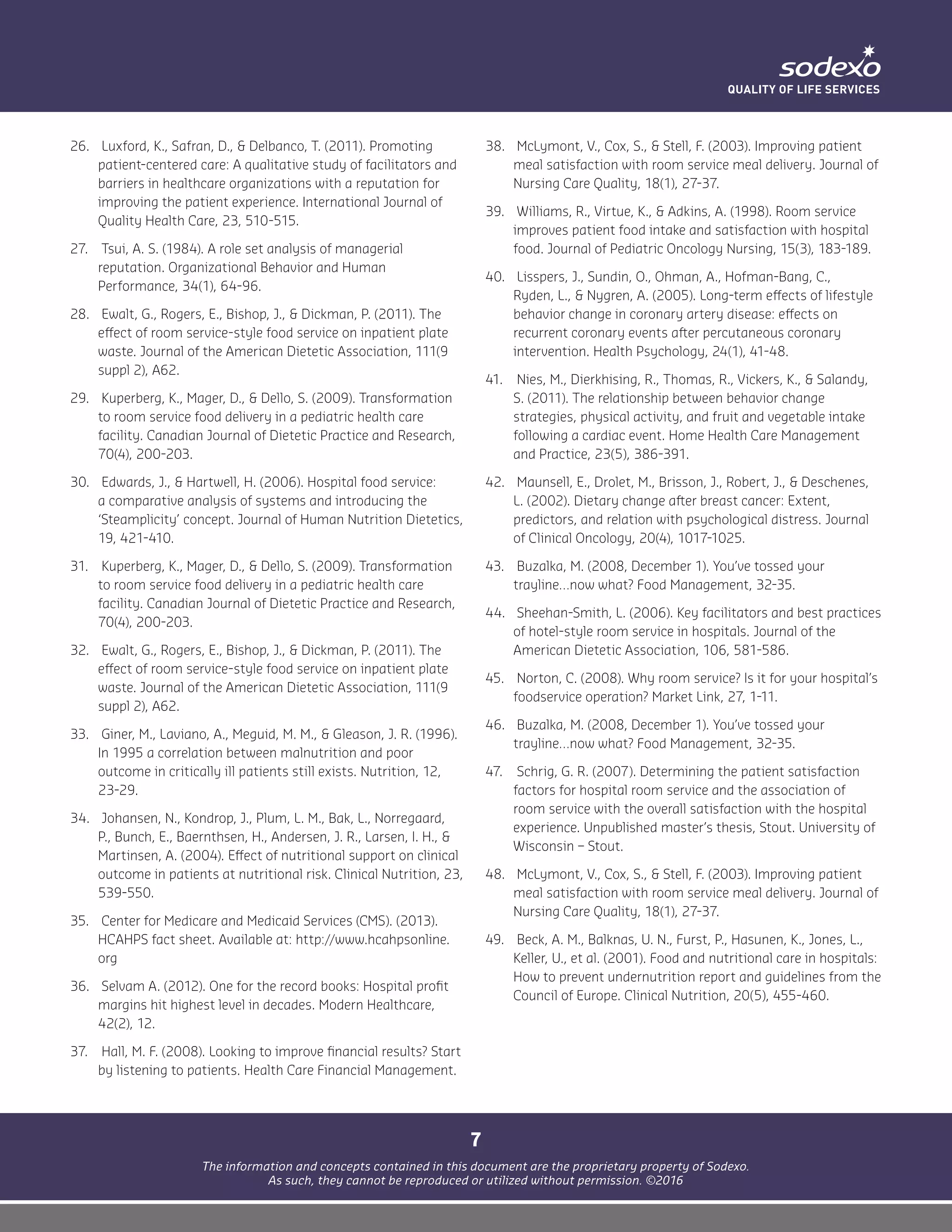 Hospital room service dining: organizational impact | PDF
