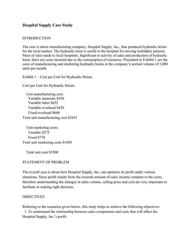 Hospital supply case study | DOCX | Business | Business and Finance