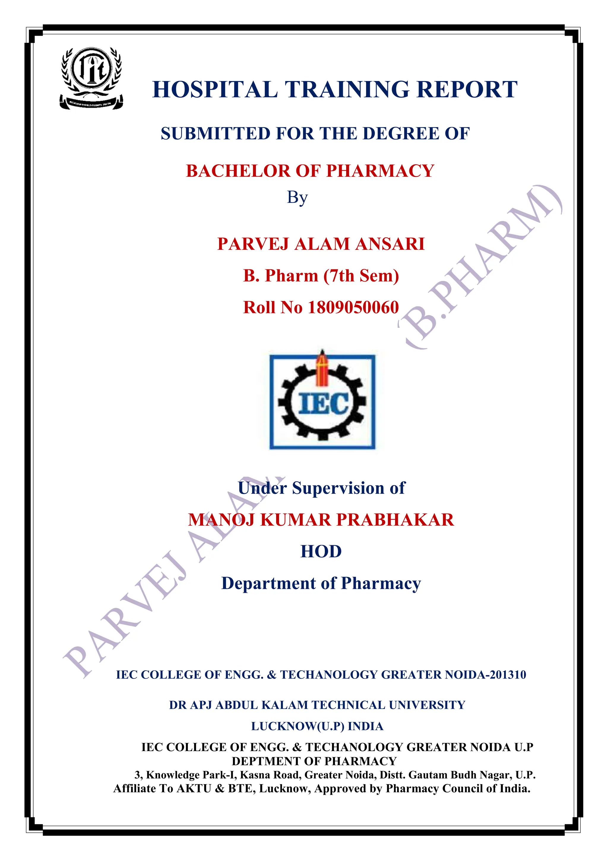 Hospital Training Report B.pharma 7th sem.pdf