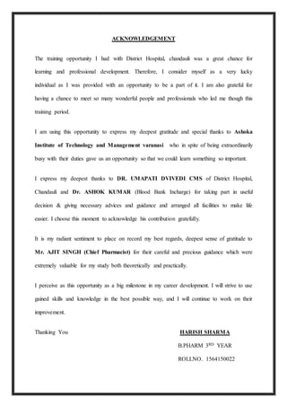 Hospital training report by Harish Sharma | DOCX