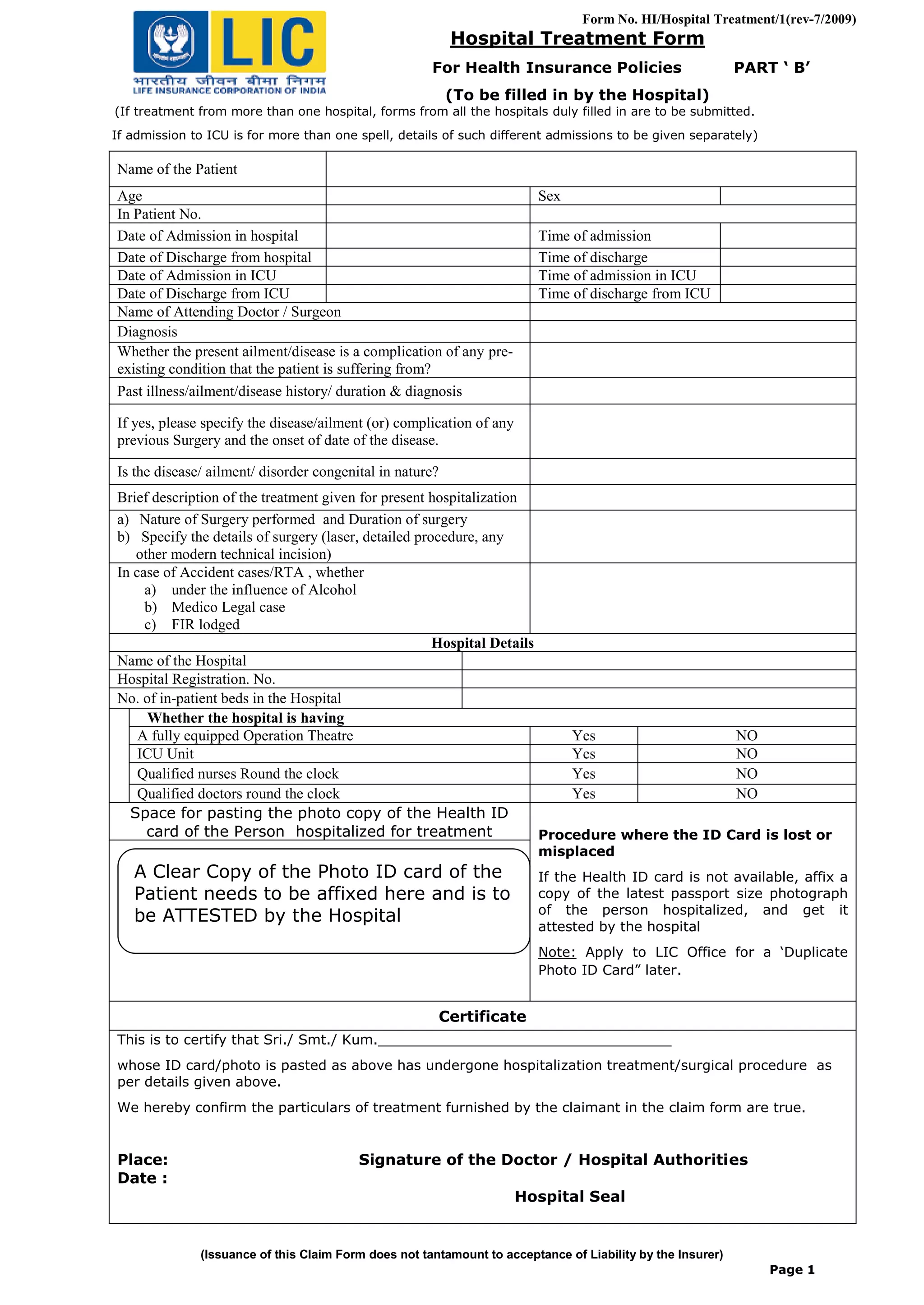 Hospitaltreatment form | PDF