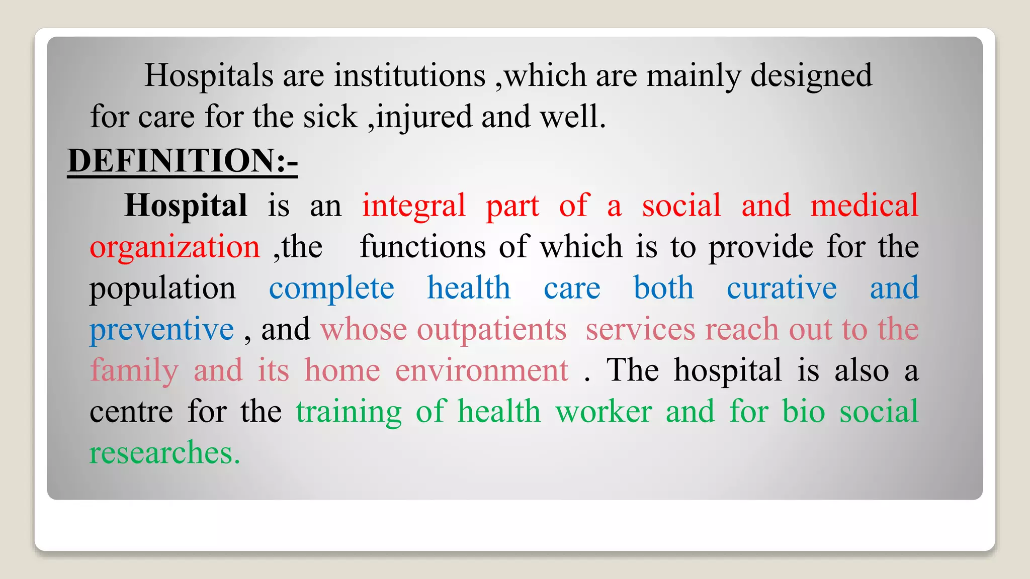 Hospital types and functions | PPTX