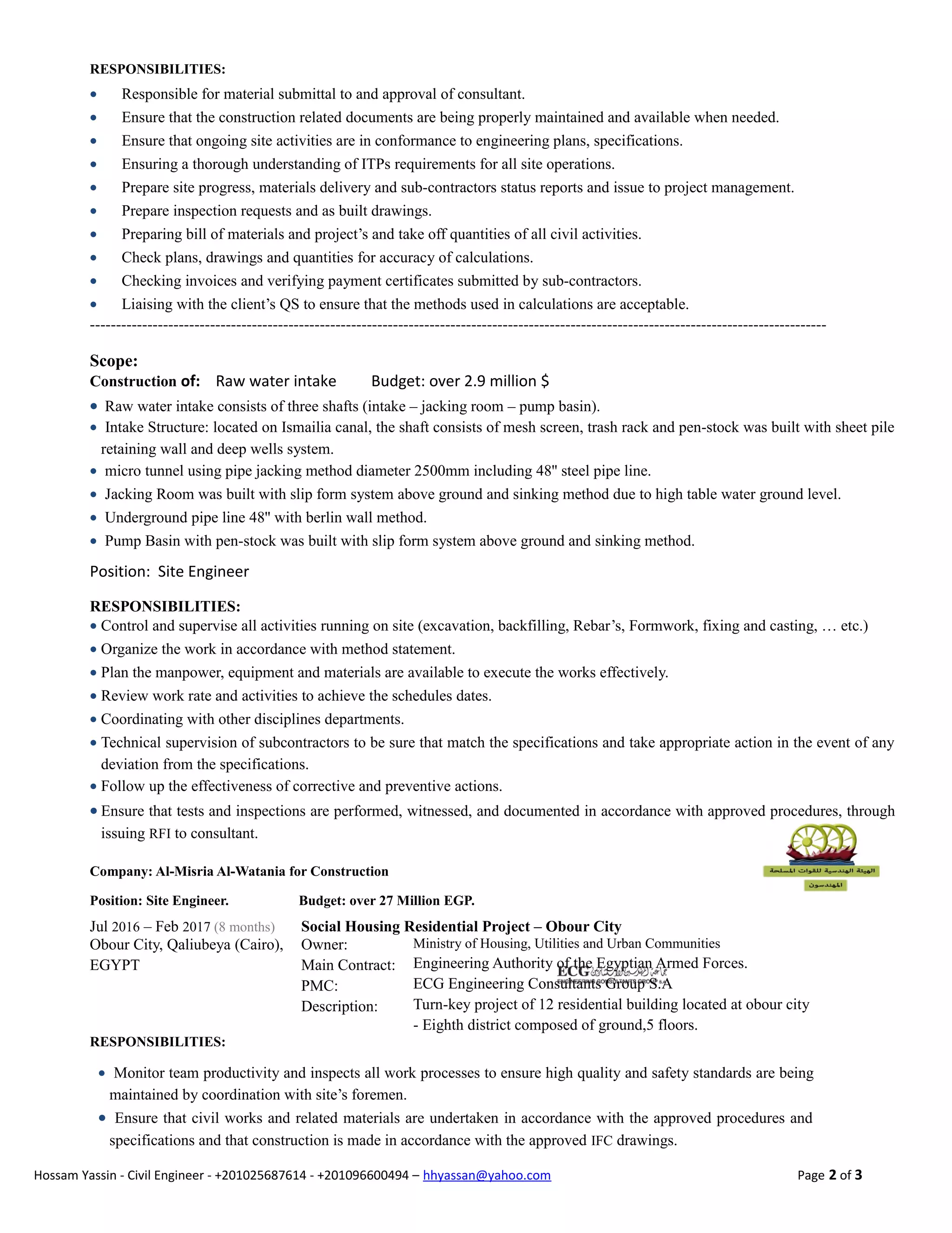 Hossam yassin cv - Technical office engineer | DOC | Civil Engineering Industry | Industries