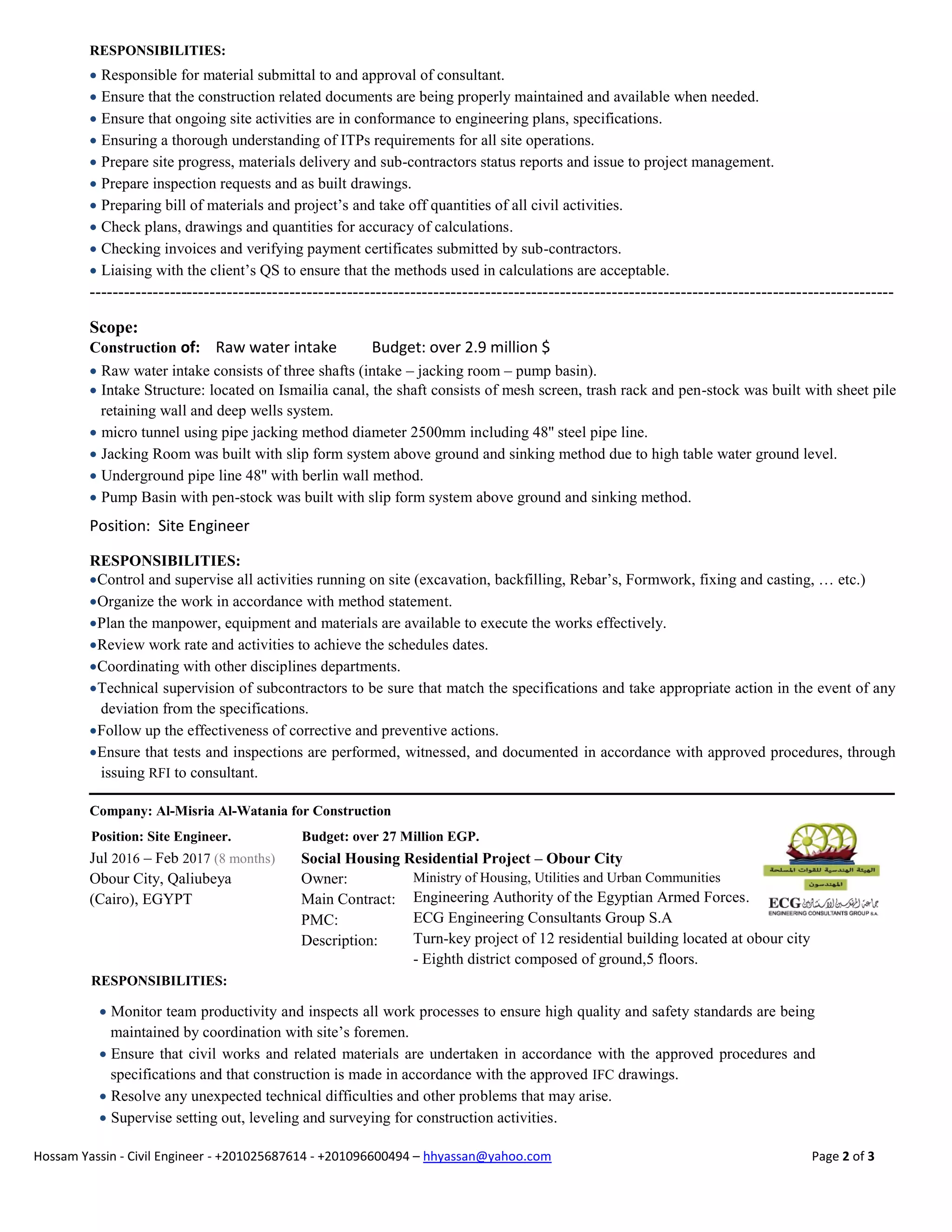 Hossam yassin cv - technical office engineer | PDF