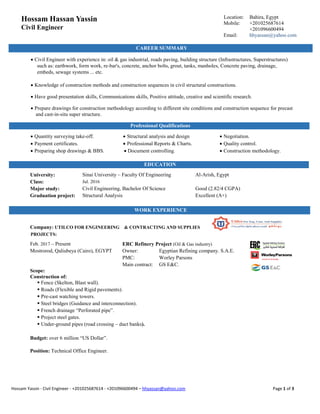 Hossam yassin cv - technical office engineer | PDF