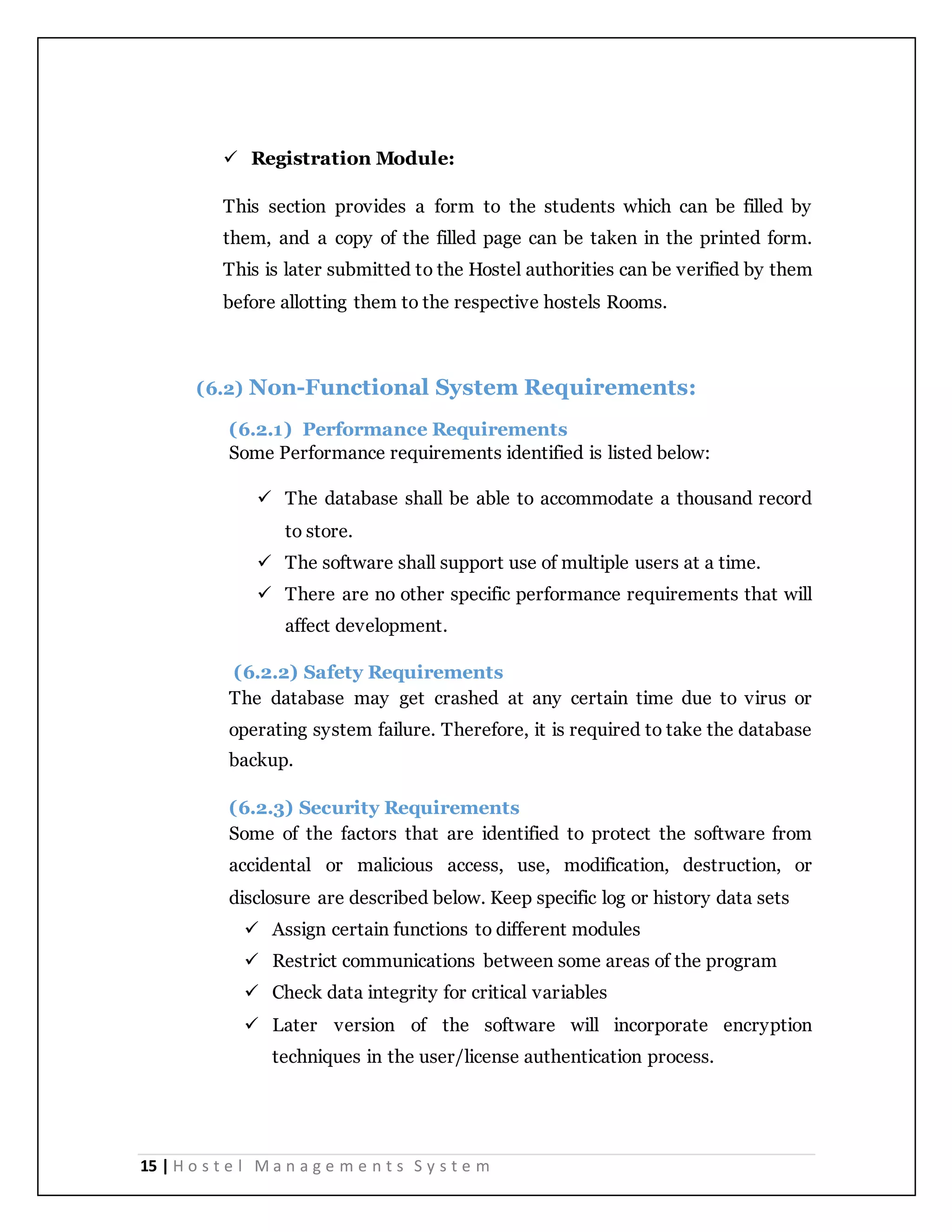 Hostel management system Software Engineering SRS | DOCX