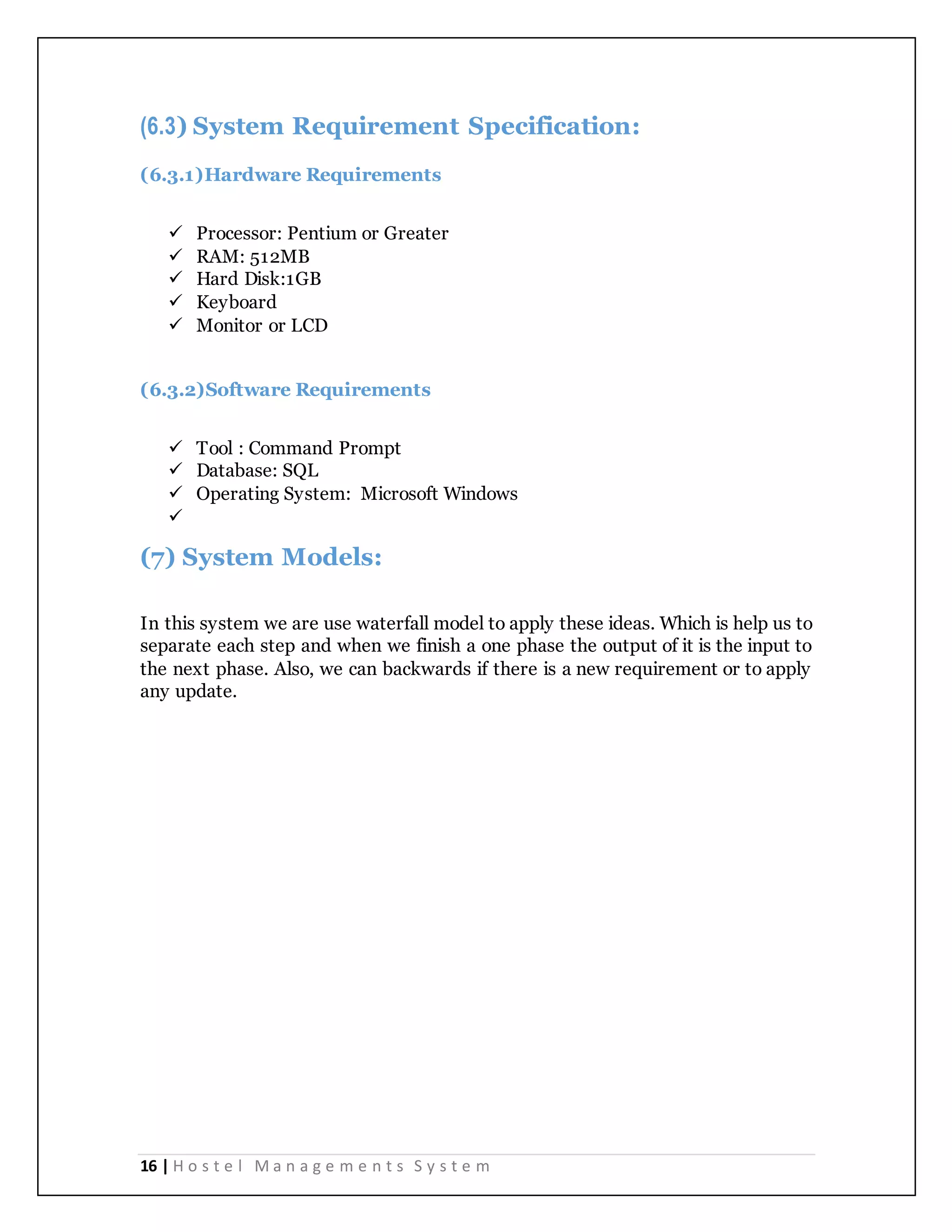 Hostel management system Software Engineering SRS | DOCX