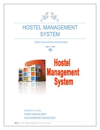 Hostel management system Software Engineering SRS | DOCX
