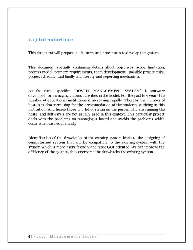 Hostel management system Software Engineering SRS | DOCX