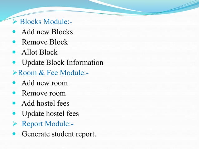Hostel management system | PPTX | Computing | Technology & Computing