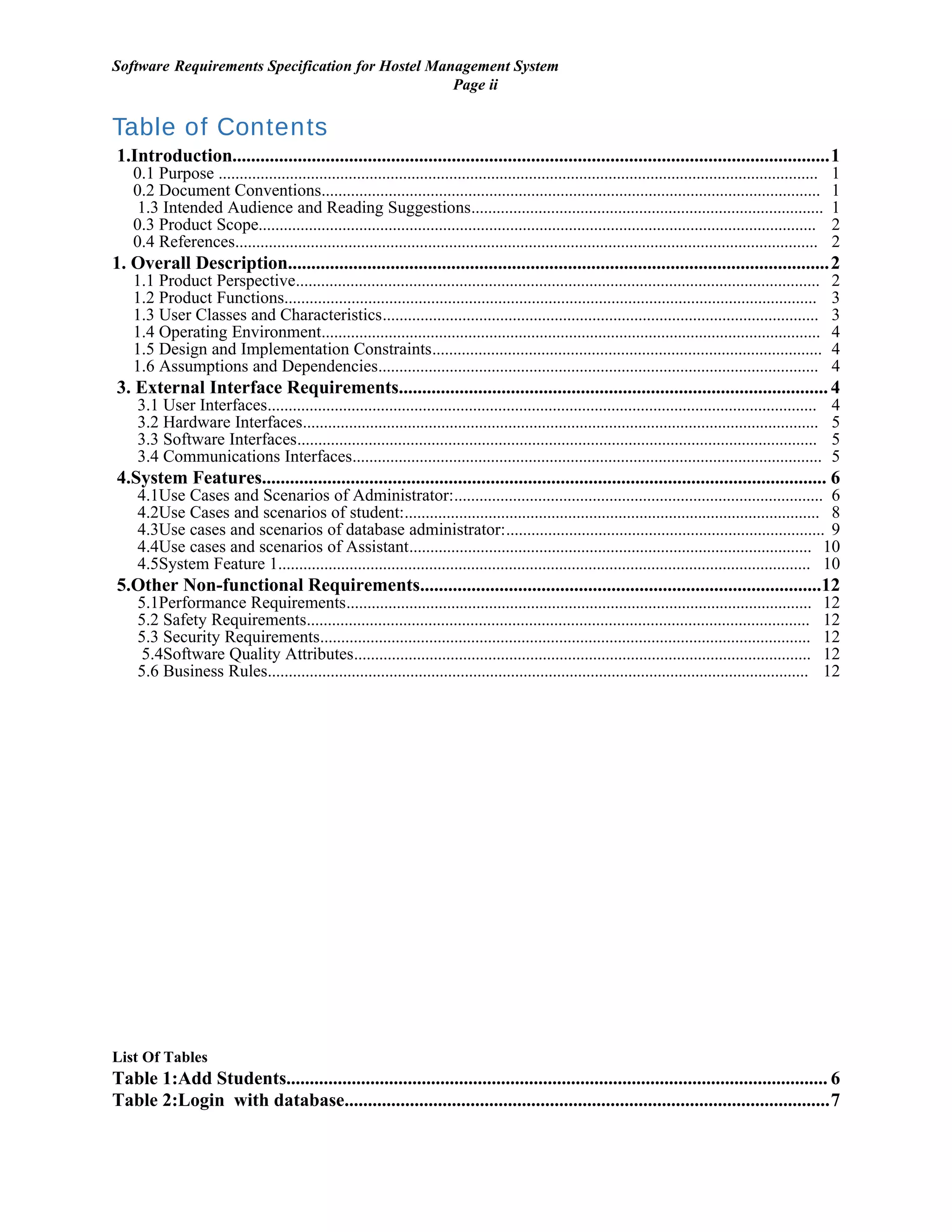 Hostel management system srs | DOC