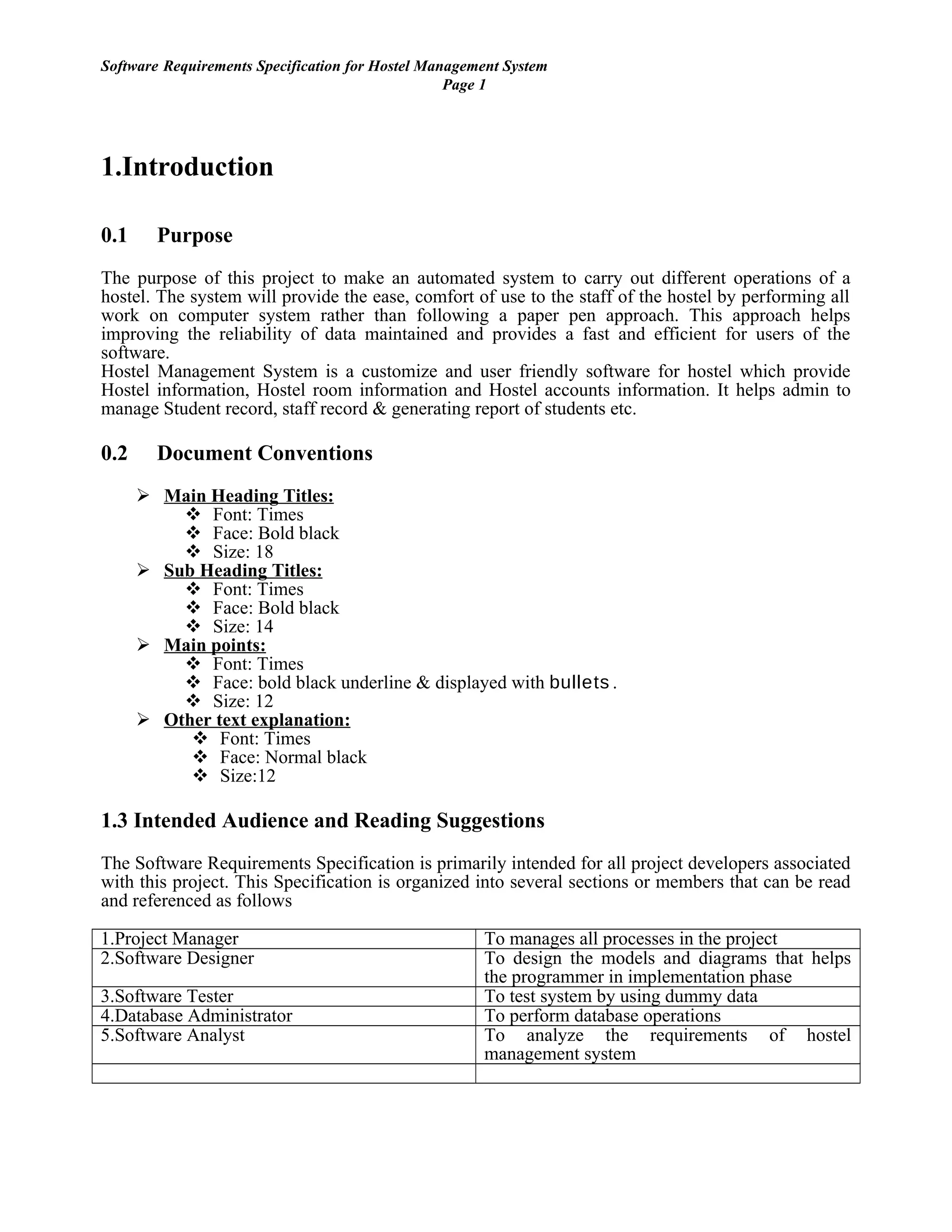 Hostel management system srs | DOC