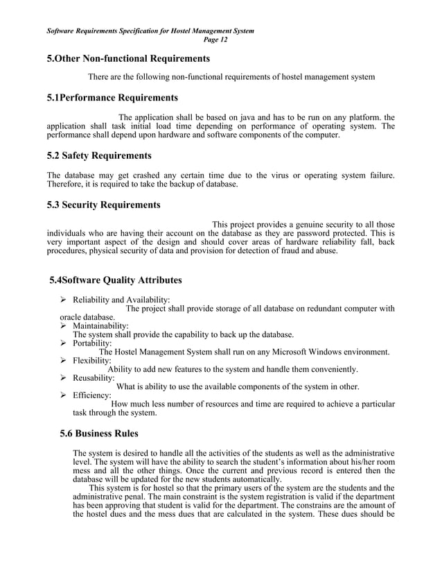 Hostel management system srs | DOC